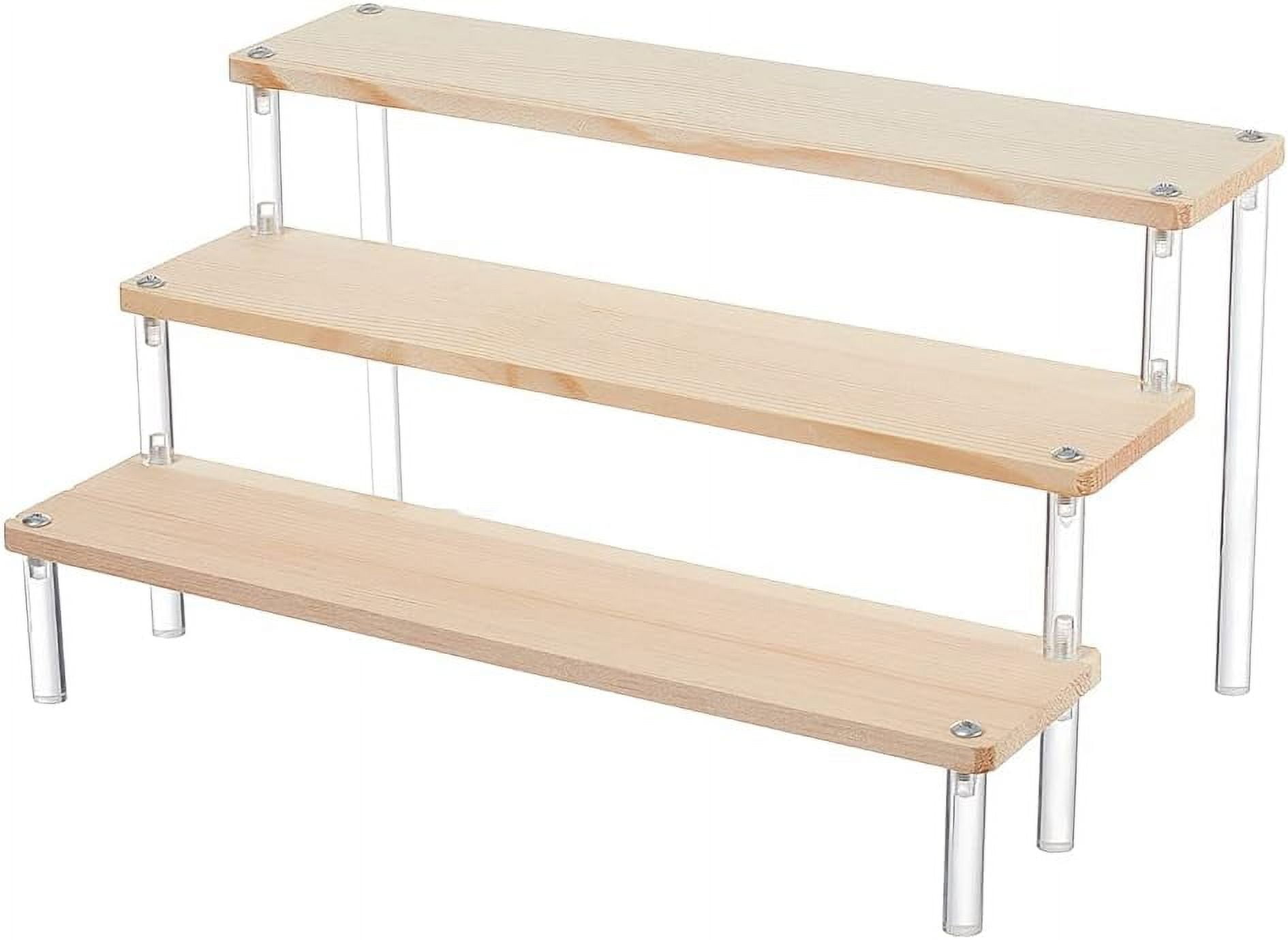 3-Tier Wood Figure Display Riser Acrylic Collectibles Display Stand ...
