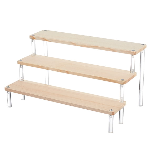 3-Tier Wood Figure Display Riser Acrylic Collectibles Display Stand ...