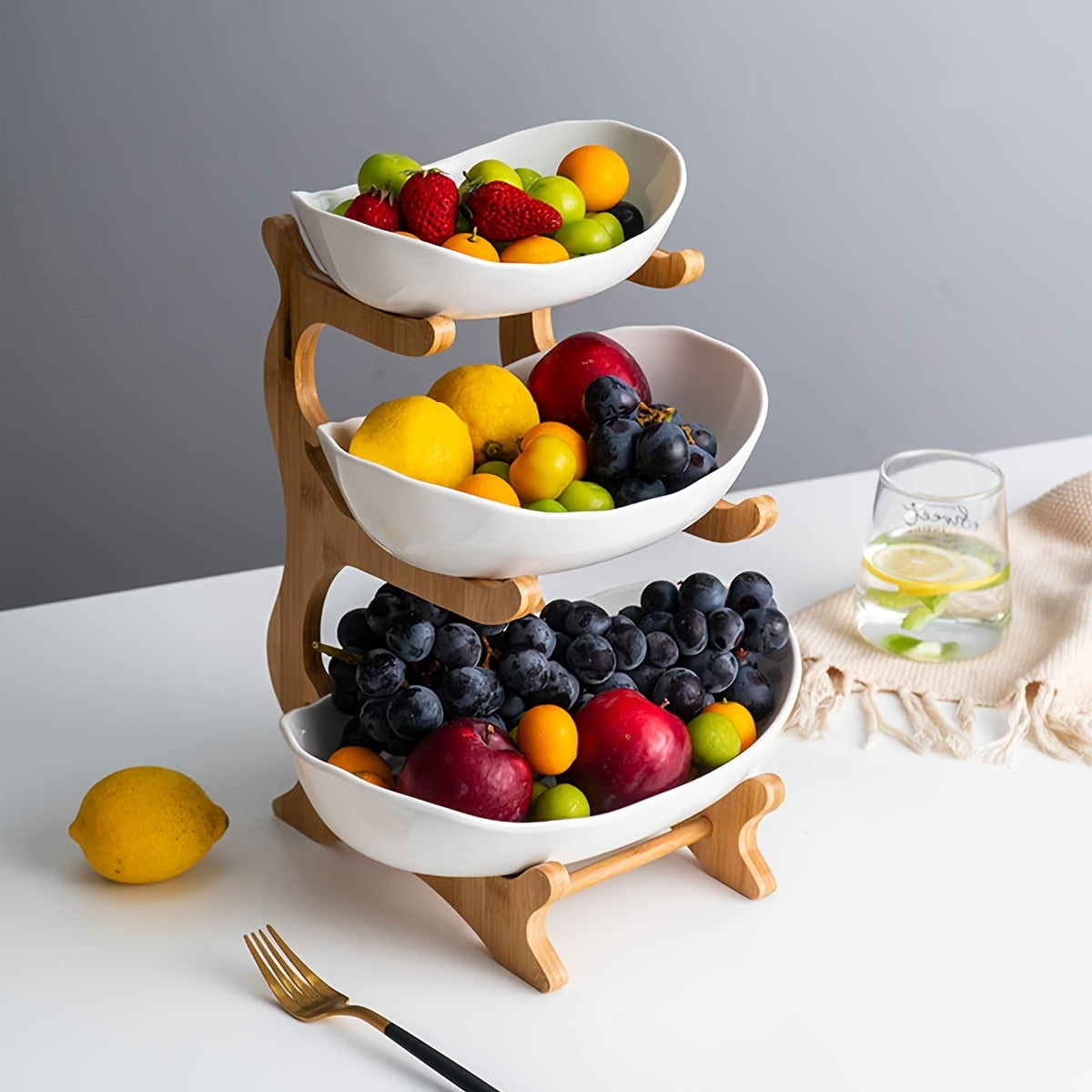 3-Tier Wood Fruit Stand – Heavy Duty Stackable Serving Tray for Kitchen ...