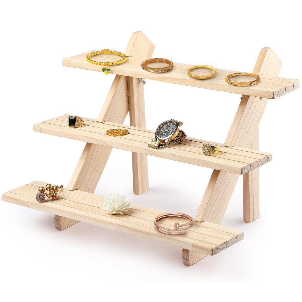 3-Tier Wood Jewelry Display Stand, Retail Card Display Rack for ...