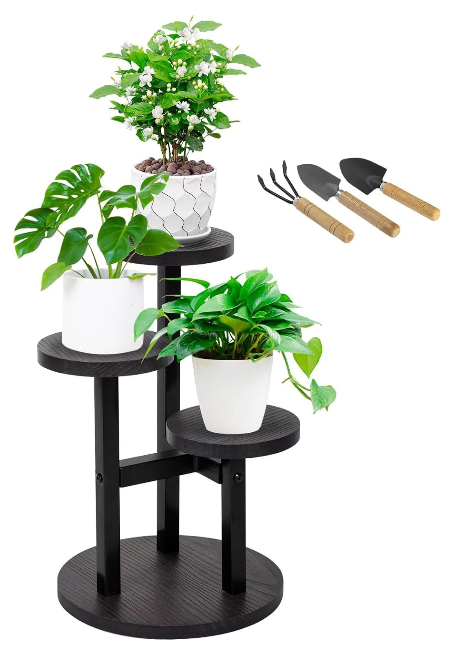 3 Tier Wood Plant Stand Indoor, Metal Iron Tiered Plant Stands Corner ...