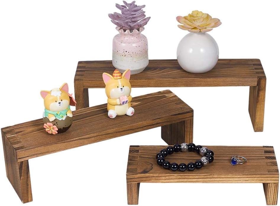 3-Tier Wood Risers Display Stands 3 Sizes Rectangle Wood Jewelry ...