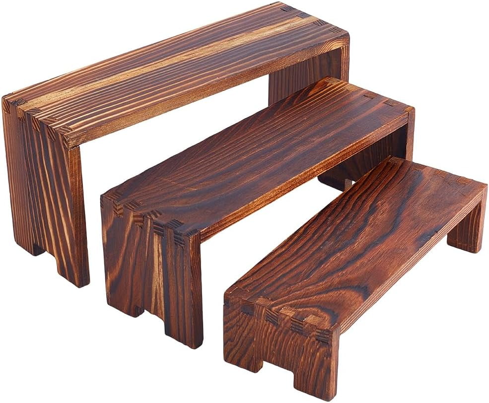 3-Tier Wood Risers Display Stands 3 Sizes Unfinished Wood Display ...