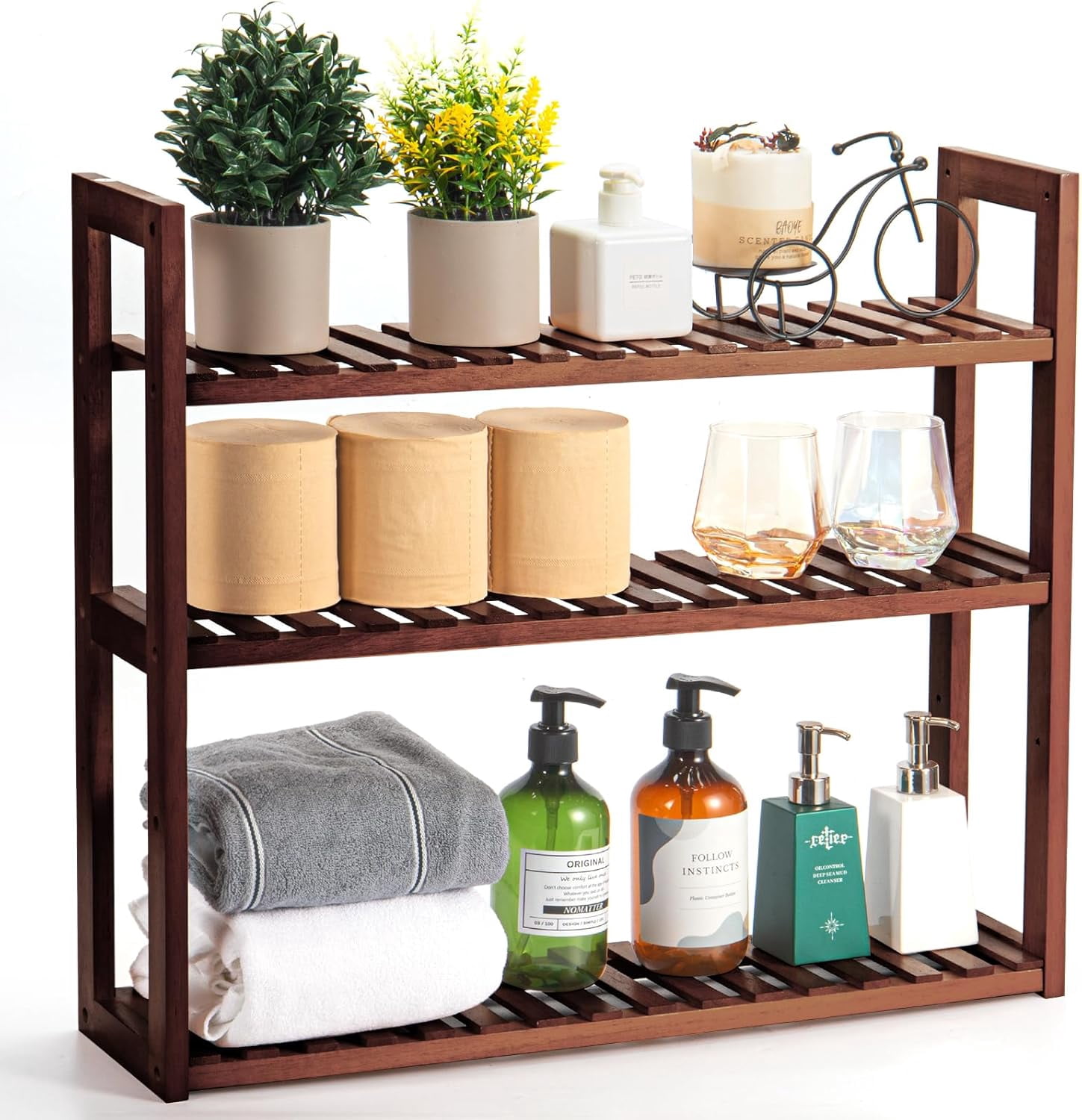 3 Tier Wood Shelf, Adjustable Wall Mount Storage Rack for Kitchen ...