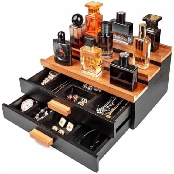 3-Tier Wooden Cologne Organizer with 2 Drawer - Cologne Display Stand ...
