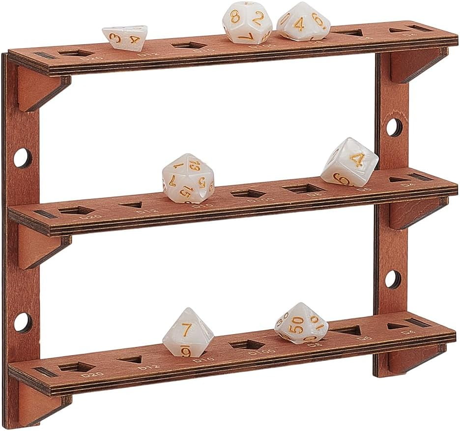 3-Tier Wooden Dice Holder 7.4x1.57x6inch Display Rack Coconut Brown ...
