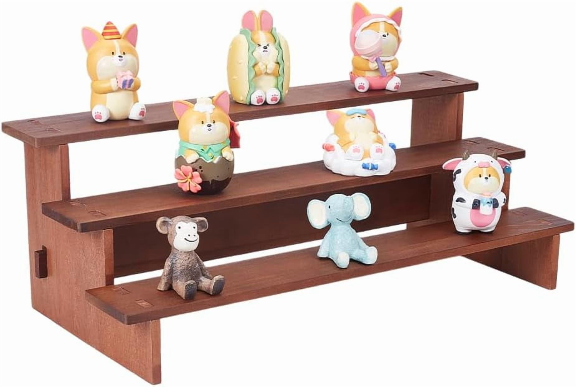 3-Tier Wooden Display Riser Shelf 15.3x5.5x3.1 inch Dark Goldenrod ...