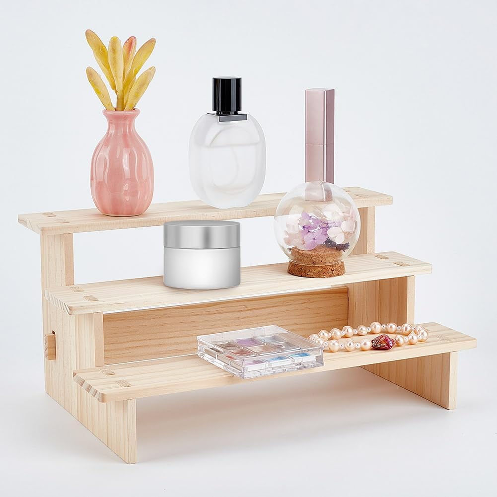 3-Tier Wooden Display Riser Shelf 7.05x11.65x5.59 Inch Antique White ...