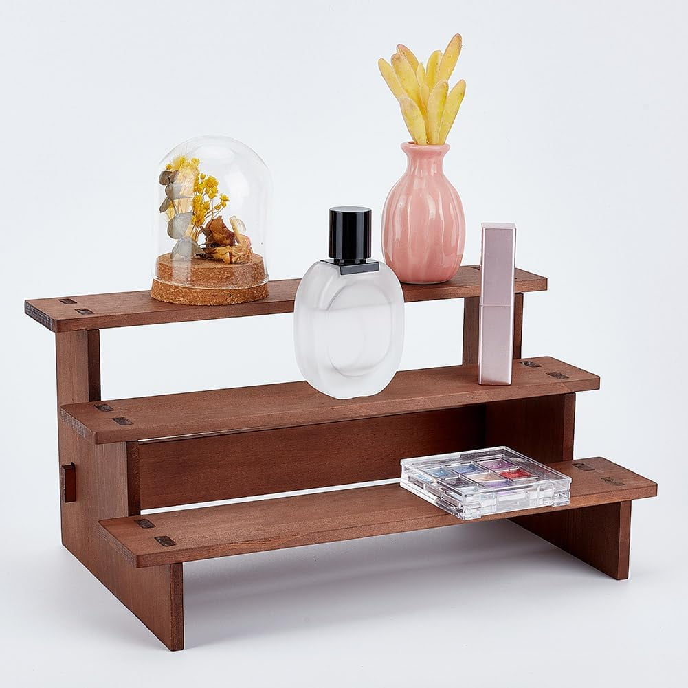 3-Tier Wooden Display Riser Shelf 7.05x11.65x5.59 Inch Camel Tabletop ...