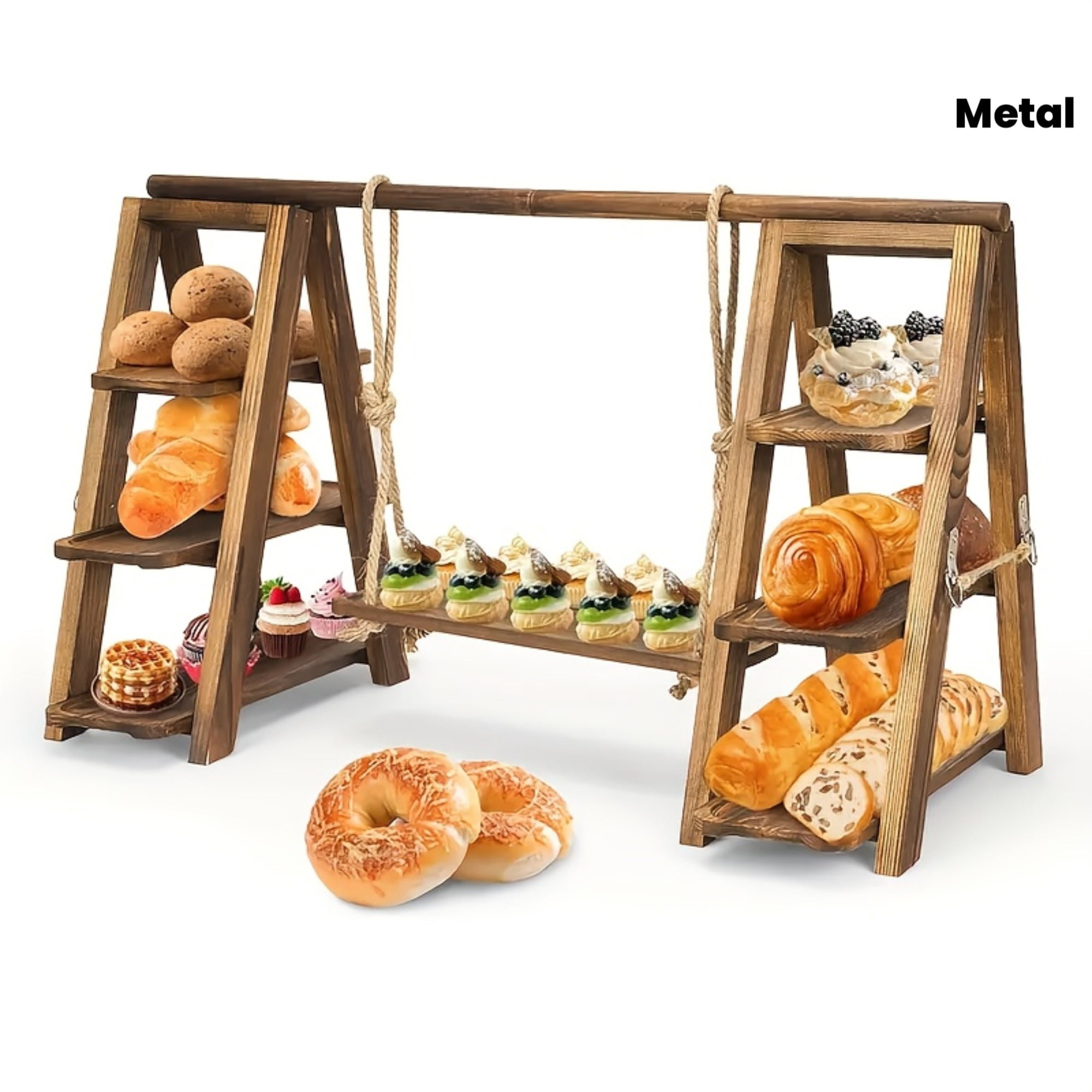 3-Tier Wooden Double Dessert Table Display Set - Solid Wood Ladder ...