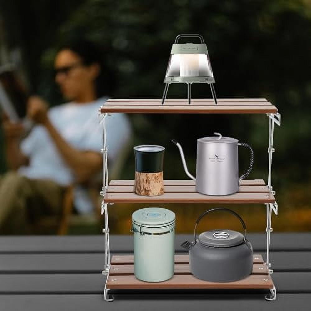 3-Tier Wooden Folding Outdoor Camping Table with Tote Bag,Portable ...