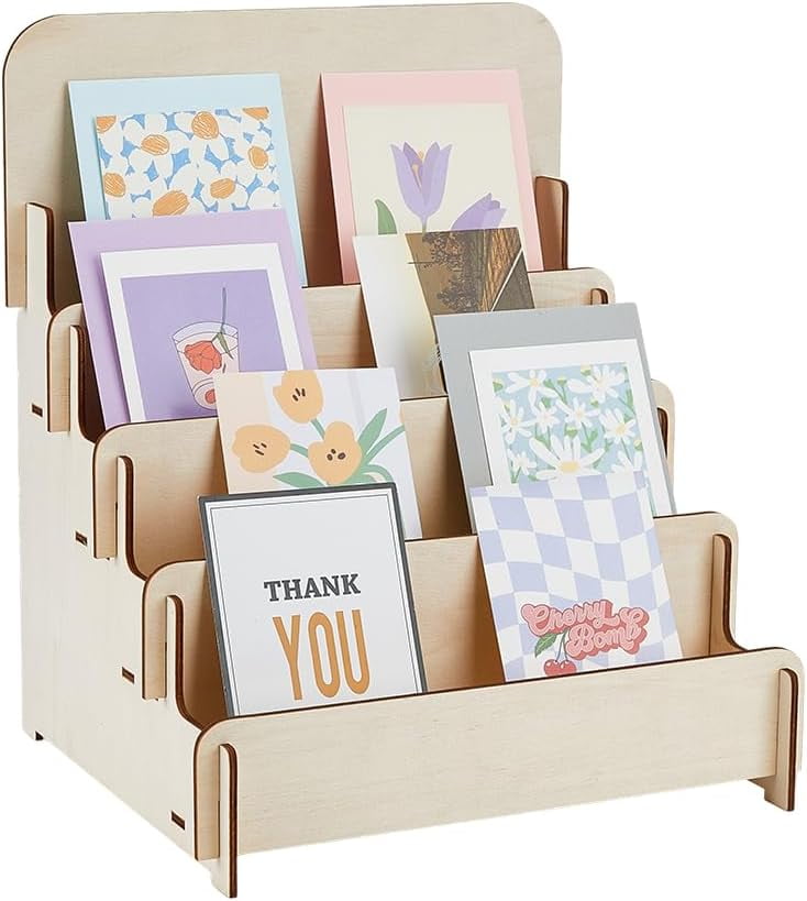 3-Tier Wooden Greeting Card Display Stand Sticker Display Stand Vendors ...
