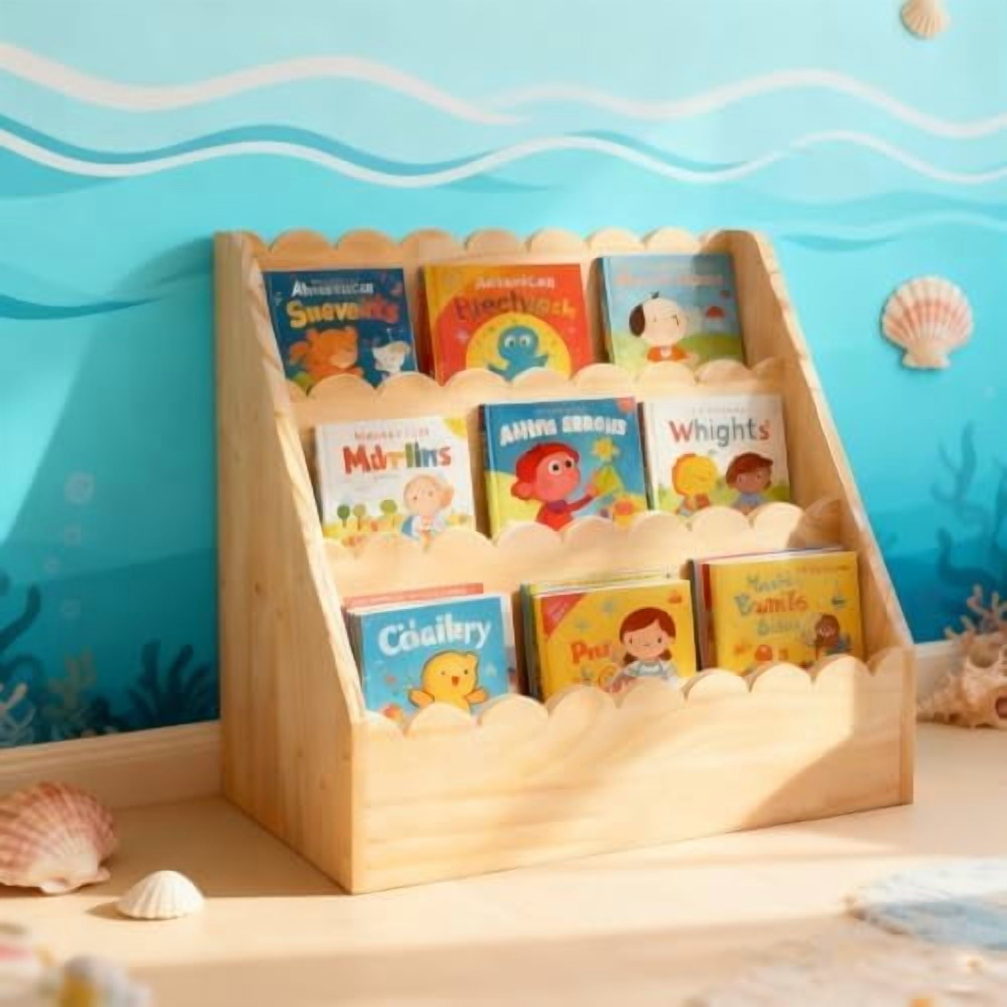 3-Tier Wooden Kids Bookshelf with Deep Storage Pockets | Montessori ...