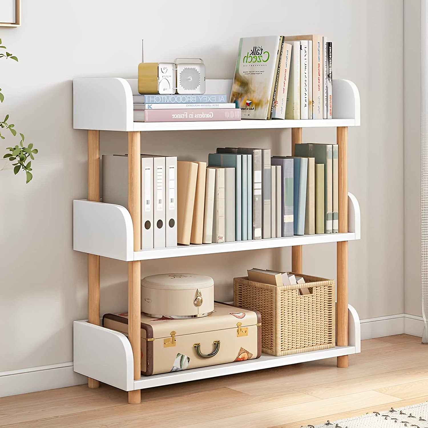 3-Tier Wooden Open Bookcase - Modern Display Bookshelf with Top Edge ...