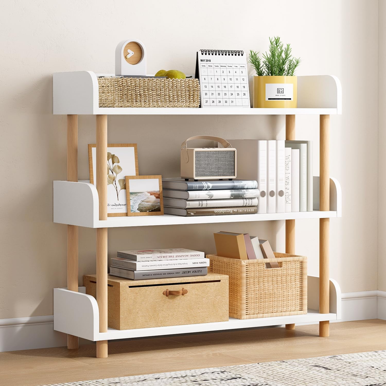 3-Tier Wooden Open Bookshelf, Modern Display Shelf with Standing ...