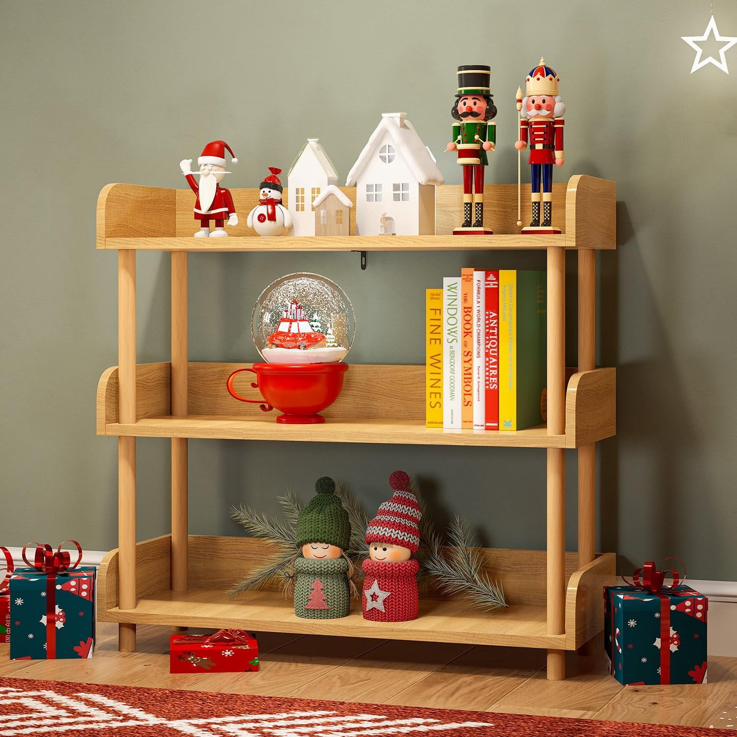 3-Tier Wooden Open Bookshelf, Modern Display Shelf with Standing ...