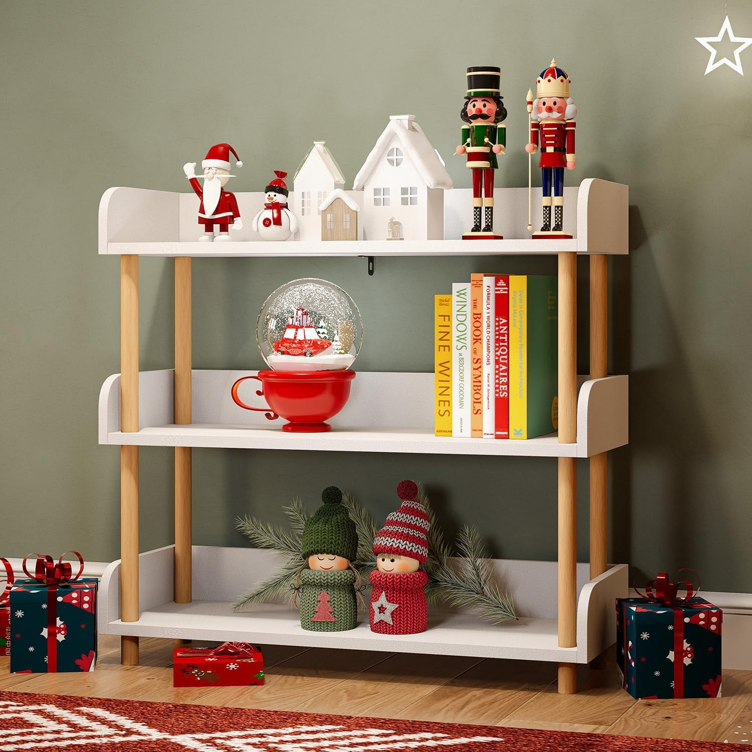 3-Tier Wooden Open Bookshelf, Modern Display Shelf with Standing ...