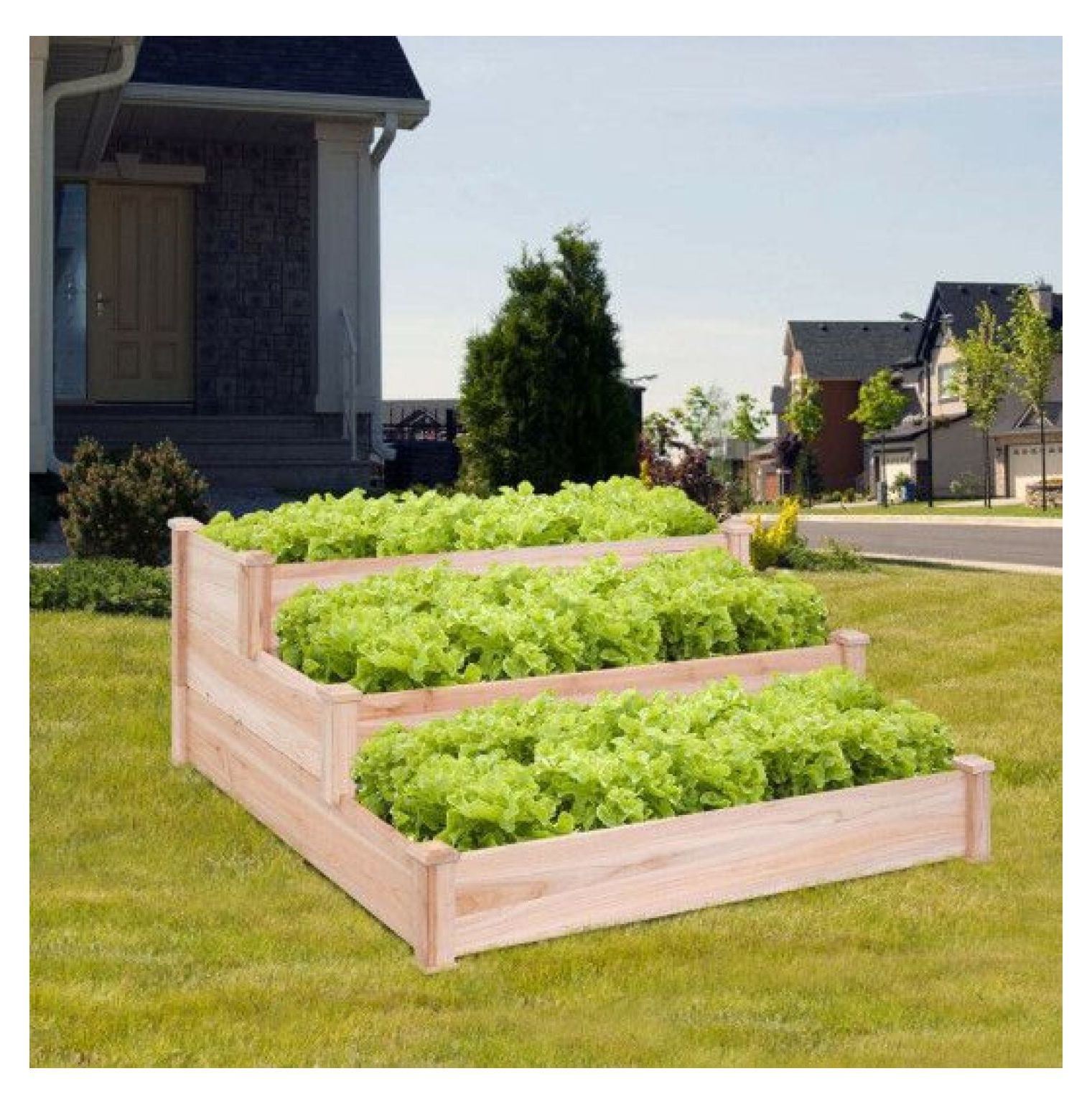3 Tier Wooden Raised Garden Bed - Elevated Flower & Vegetable Planter ...
