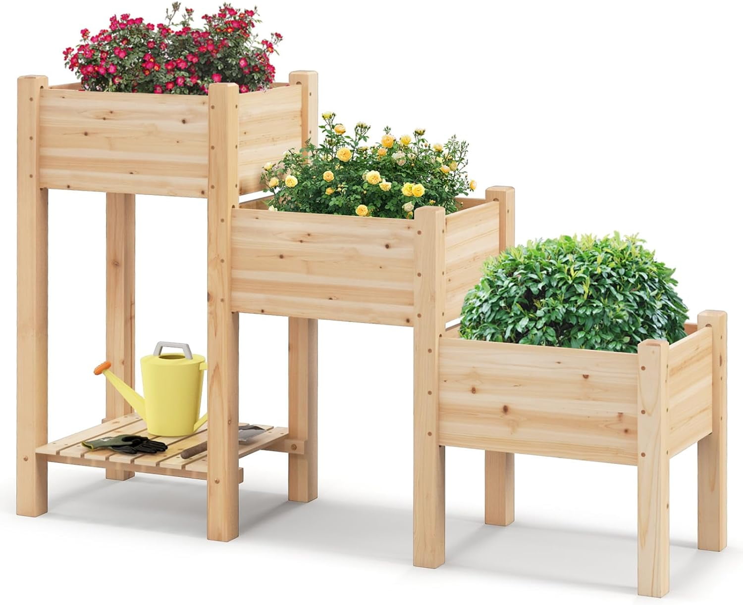 3-Tier Wooden Raised Garden Bed, Elevated Garden Planter with 3 Planter ...