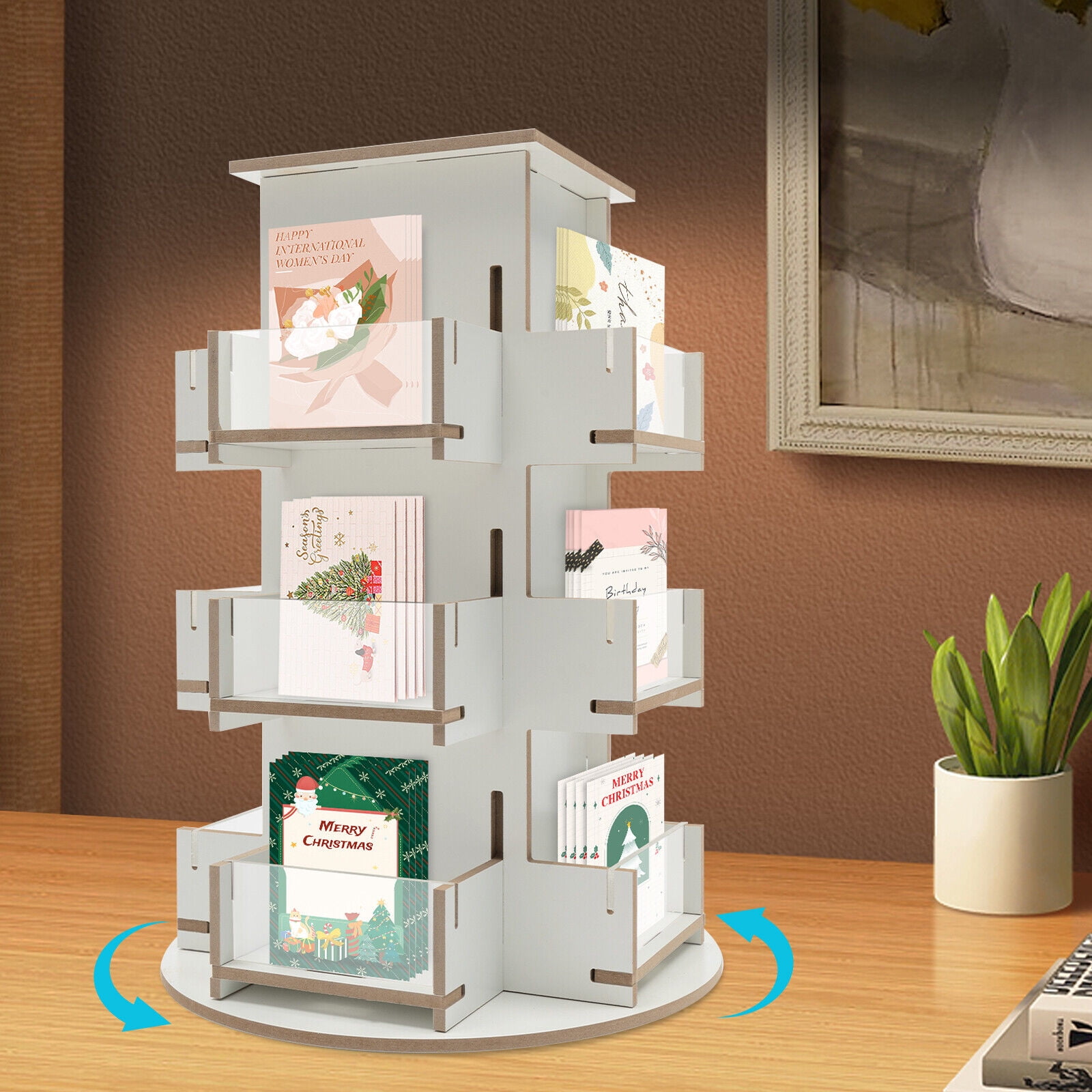 3 Tier Wooden Rotating Greeting Card Retail Display Stand, Sticker ...
