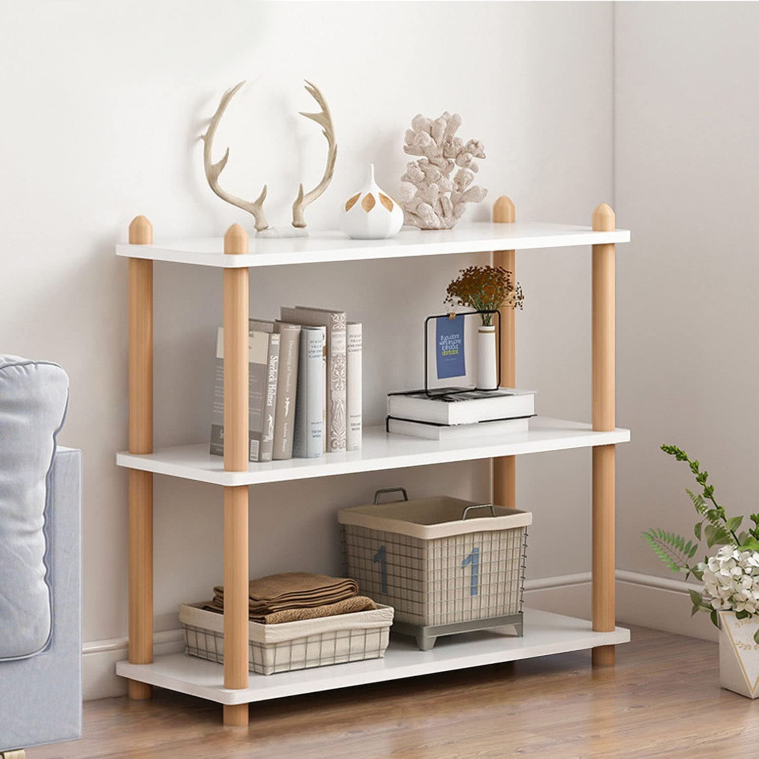 3-Tier Wooden Shelf Bookcase - Modern Open Bookshelf, Free Standing ...