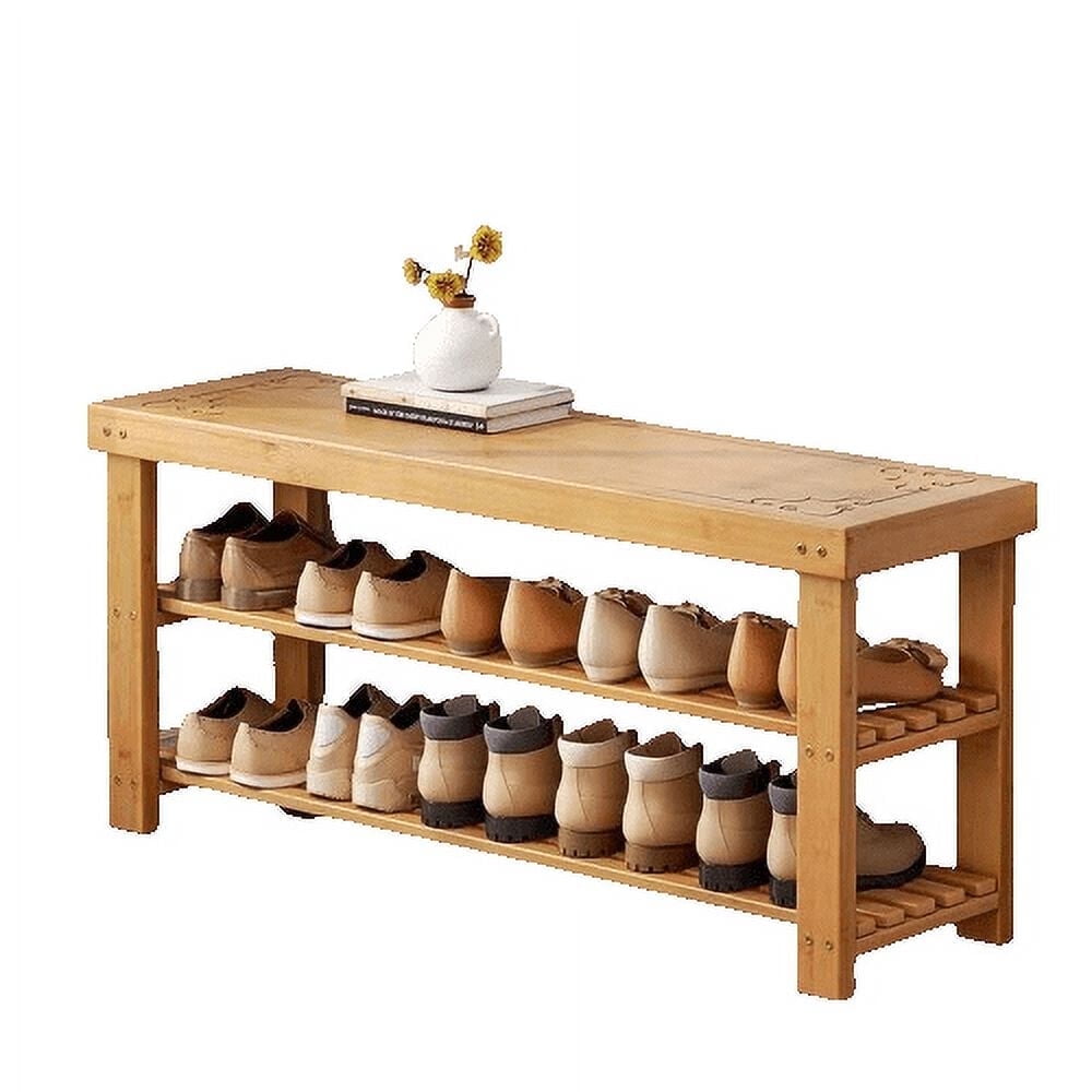 Elegant 3-Tier Wooden Shoe Rack | Slatted Stand, Storage Shelf & Bench ...