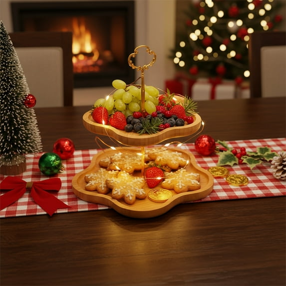 3-Tier Wooden Snack Tray | Double Layer Fruit & Candy Display Plate | Multi-Level Coffee Table ...