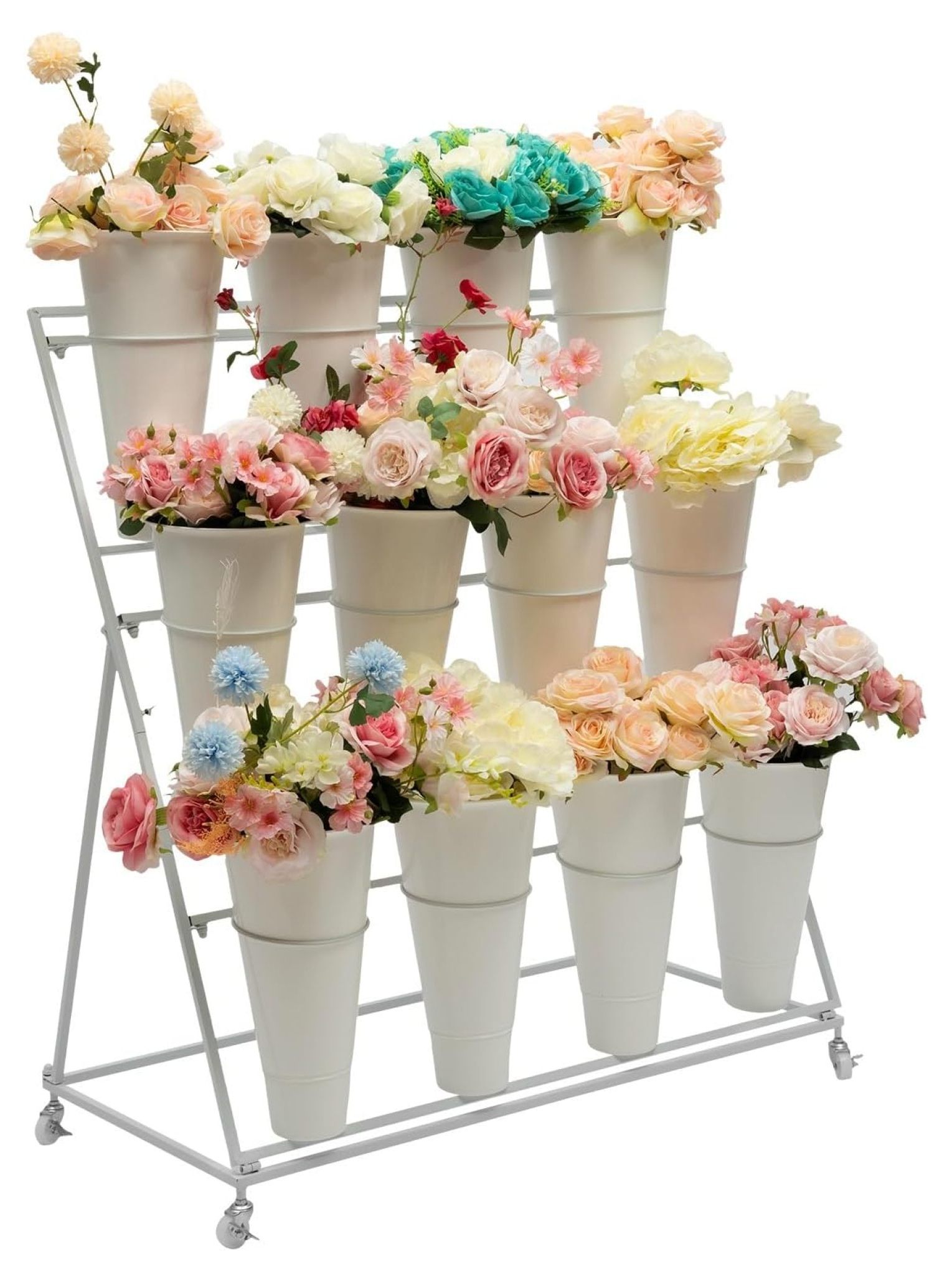3 Tier flower cart display stand with Wheels Flower Display Stand with ...