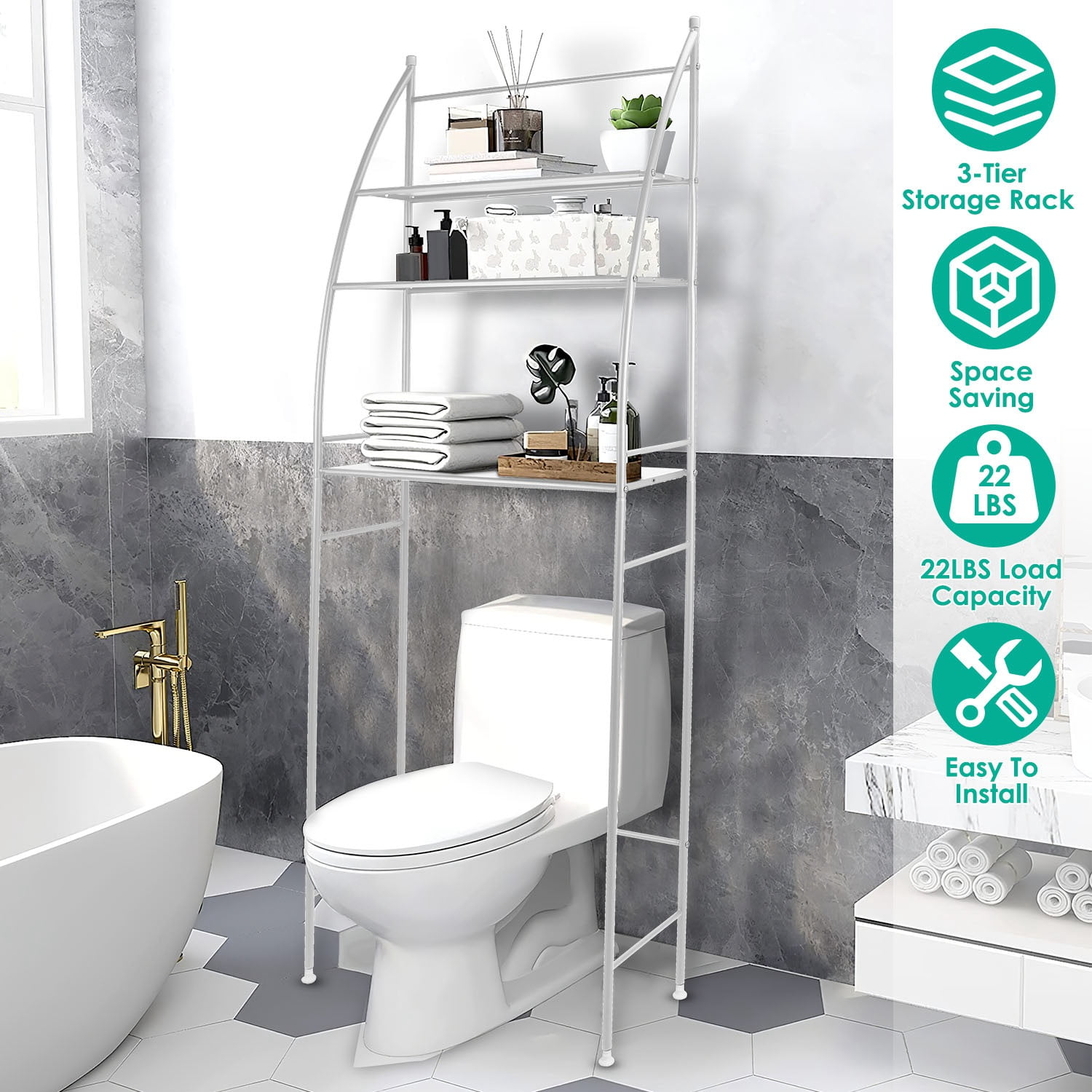 3 Tier over the Toilet Rack Moclever Bathroom Organizer Free Standing ...
