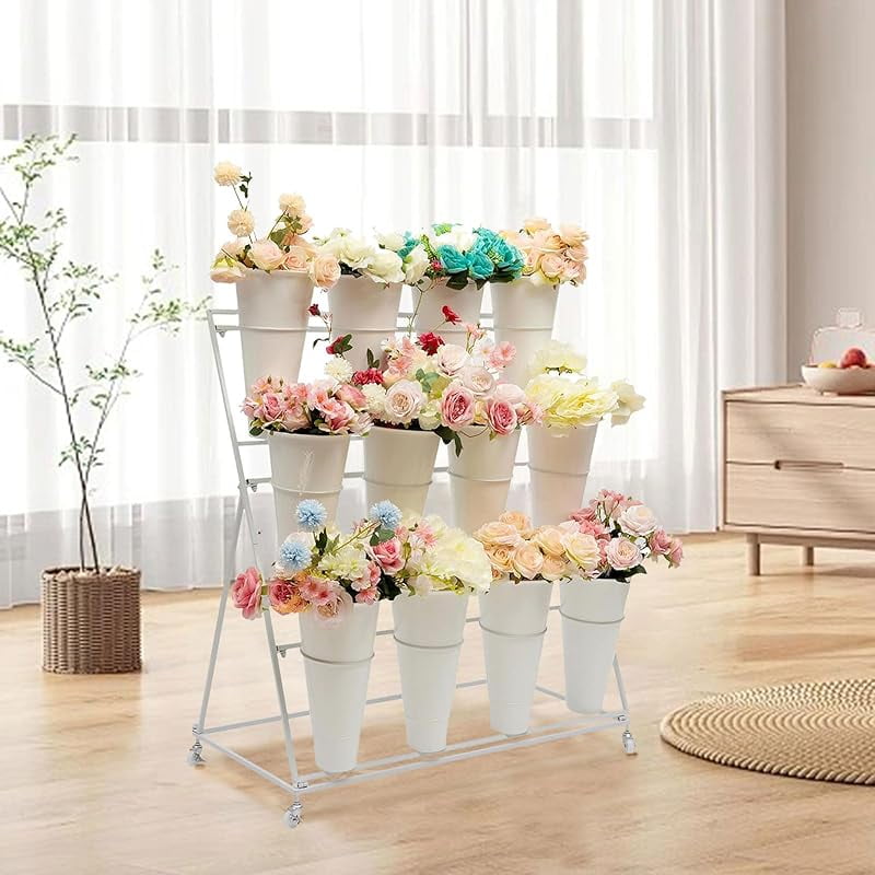 3 Tier plant stands outdoor With 12PCS Buckets, Metal Flower Stand with ...