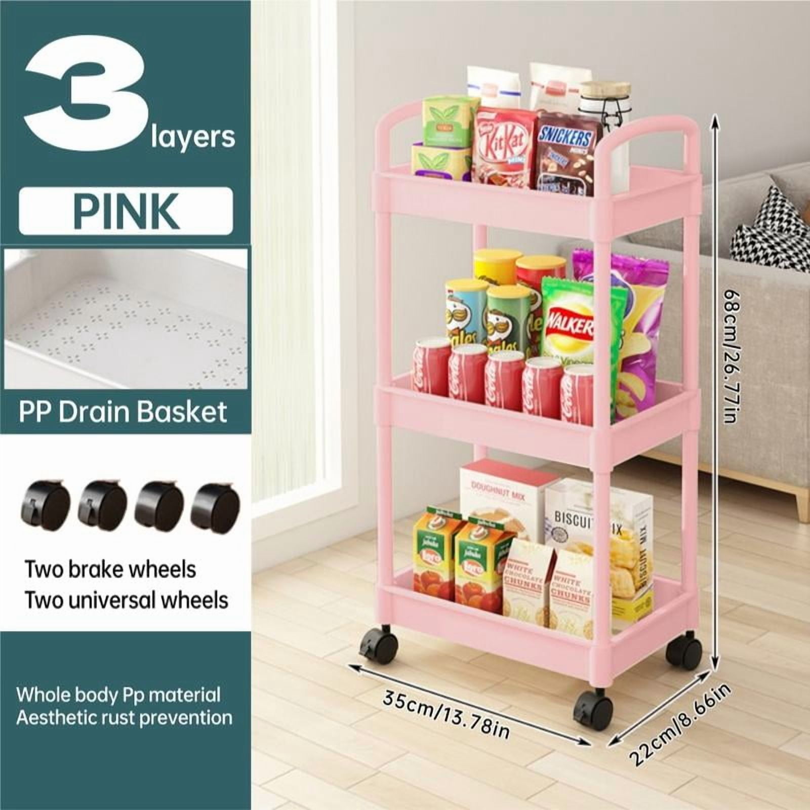 3-Tier rolling Plastic Storage Cart with 2 Lockable Wheels - Space ...
