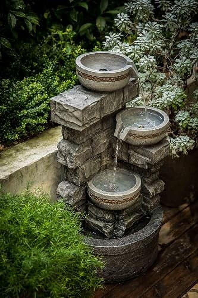 3 Tiered Bowls Floor Stacked Stone Waterfall Fountain for Outdoor Patio ...