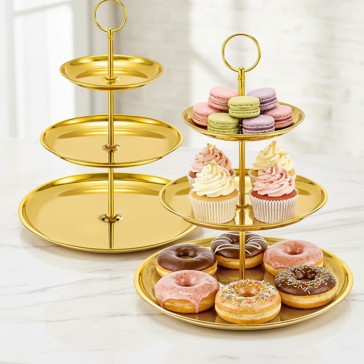3 Tiered Gold Cupcake Stand, 2 Pack Stainless Steel Dessert Display ...