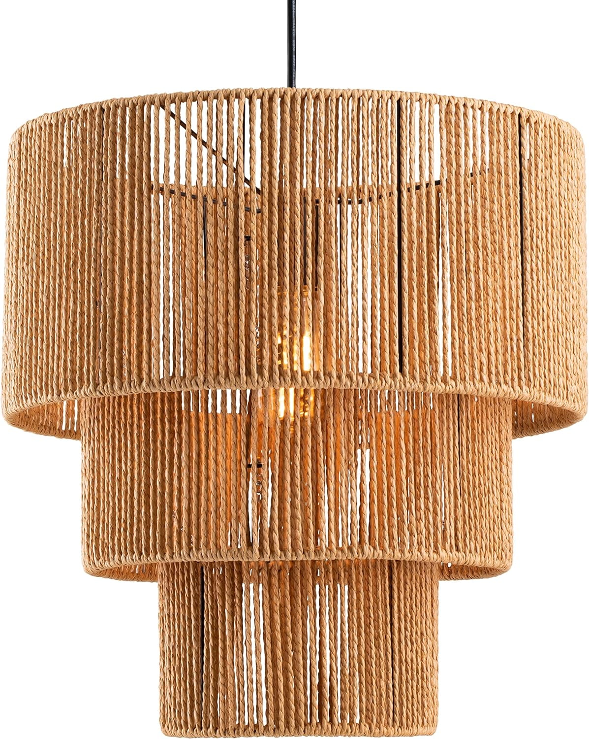 3-Tiered Large Farmhouse Chandelier Lighting, Natural Paper Rope ...