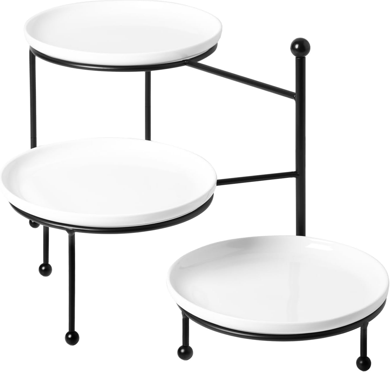 3 Tiered Serving Stand with White Porcelain Plates, Tiered Tray Stand ...