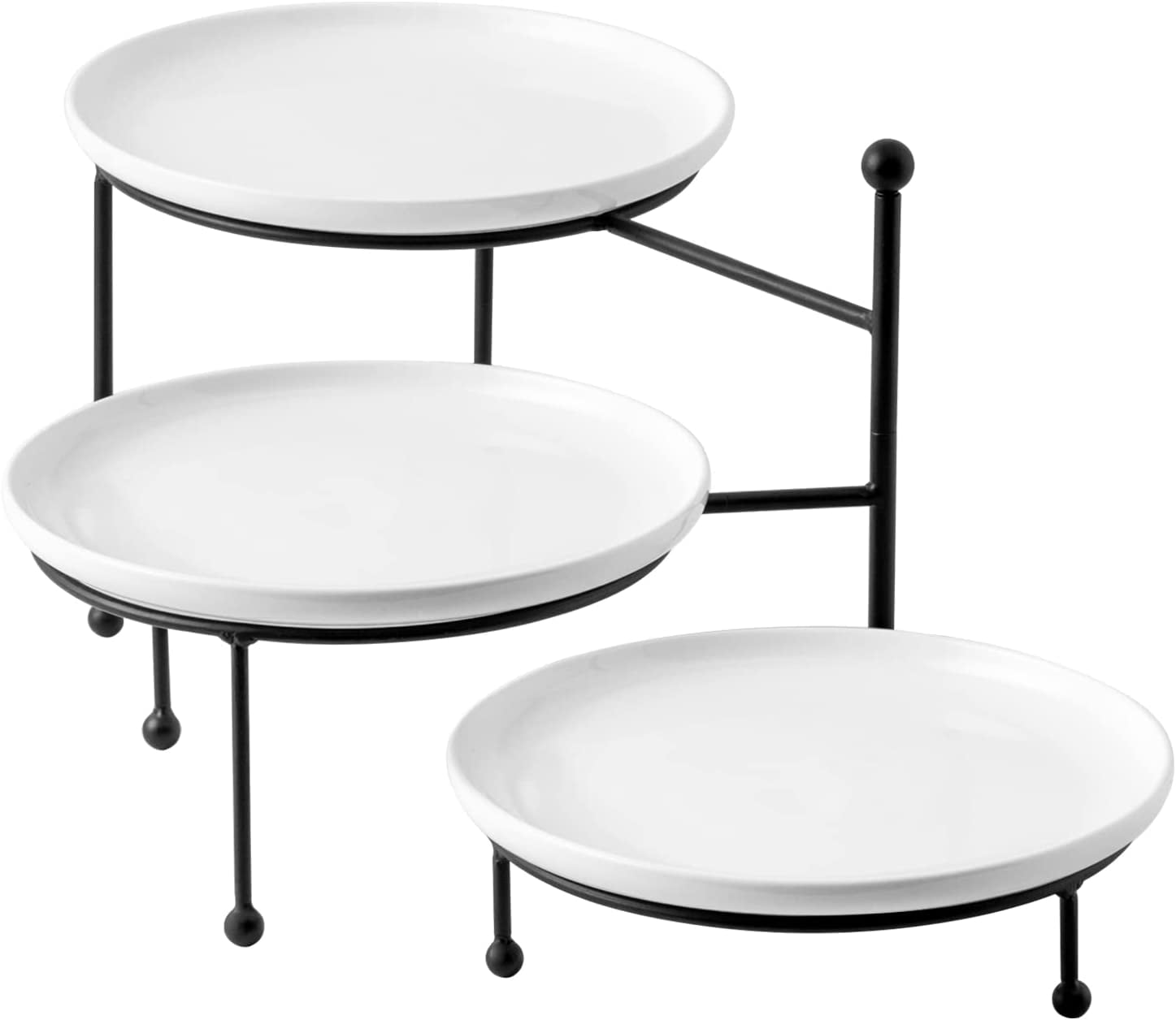 3 Tiered Serving Stand with White Porcelain Plates, 10" Round Tray ...