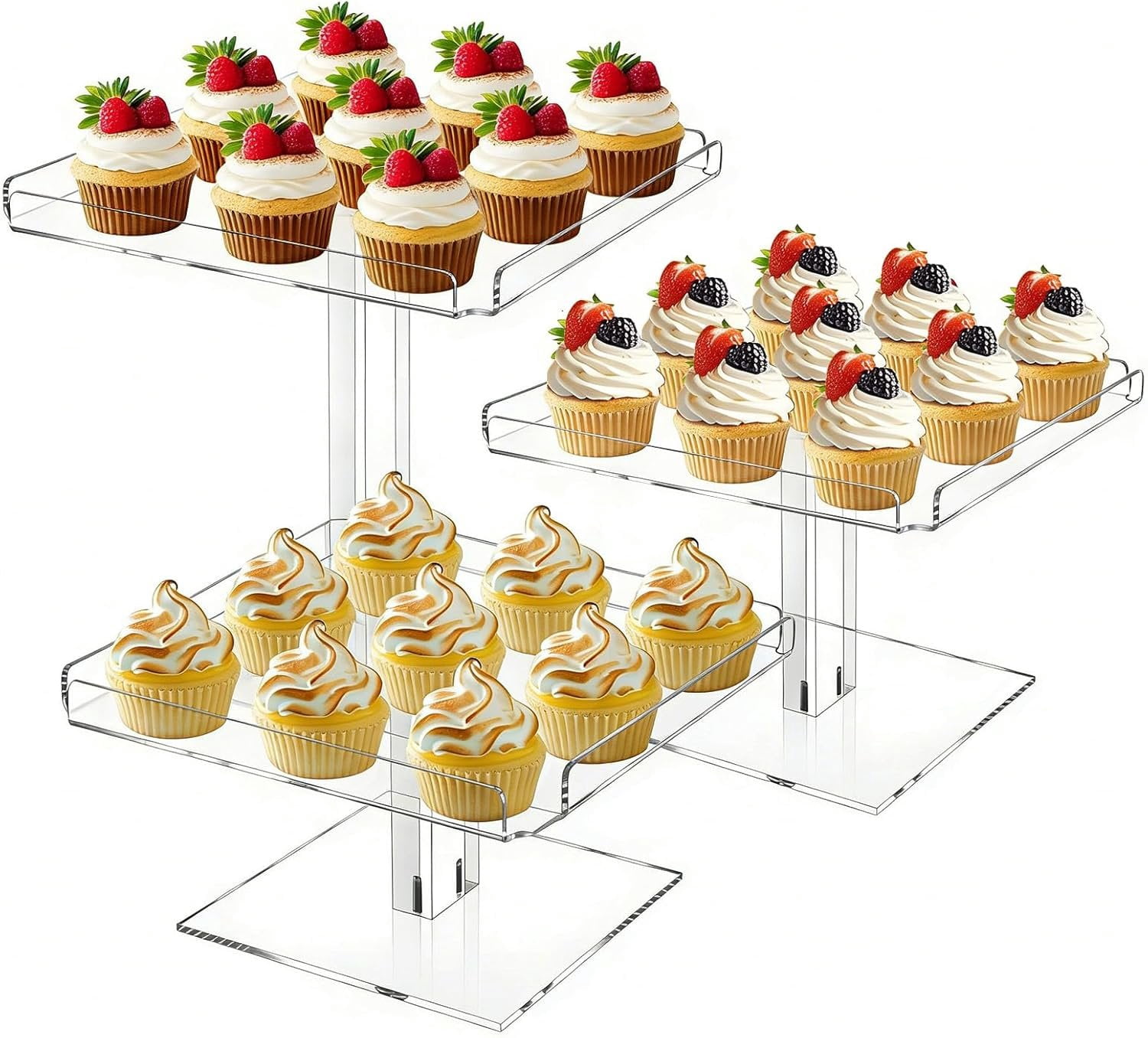 3 Tiered Serving Tray Set for Entertaining, 9" Dessert Stands, Cupcake ...
