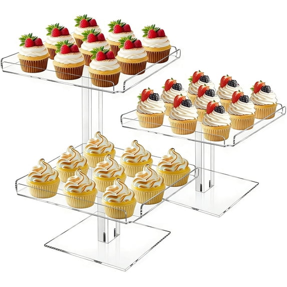 3 Tiered Serving Tray Set for Entertaining, 9" Dessert Stands, Cupcake ...