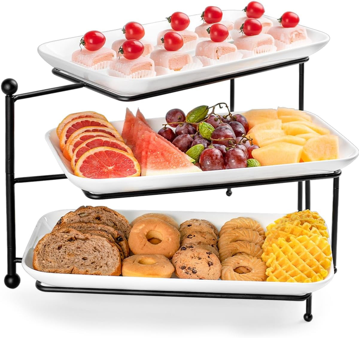 3 Tiered Tray Stand with 14"x 8" Platters,Tiered Serving Stand Food ...