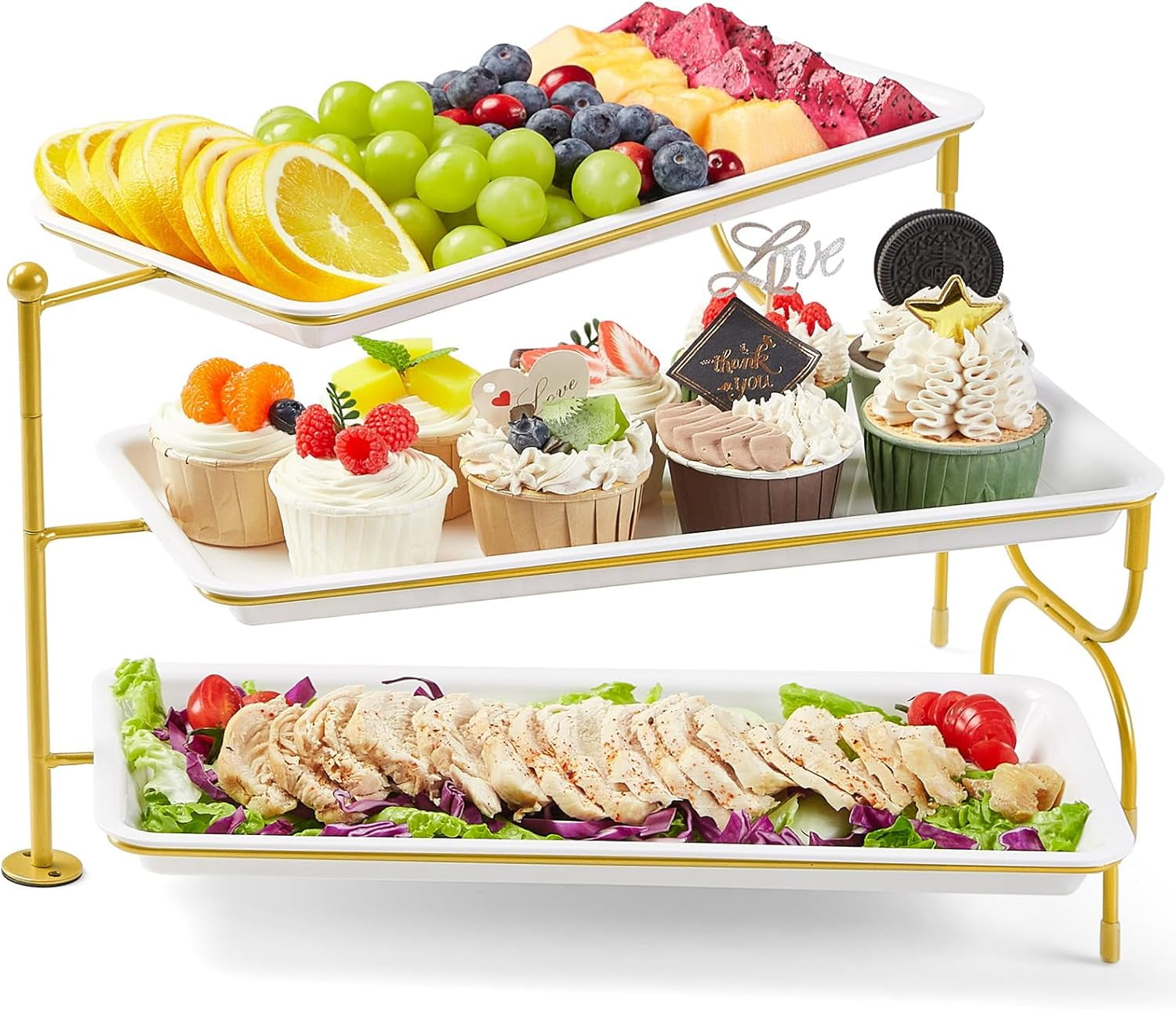 3 Tiered Tray Stand for Party Entertaining, 14"×6.5" Serving Platters ...