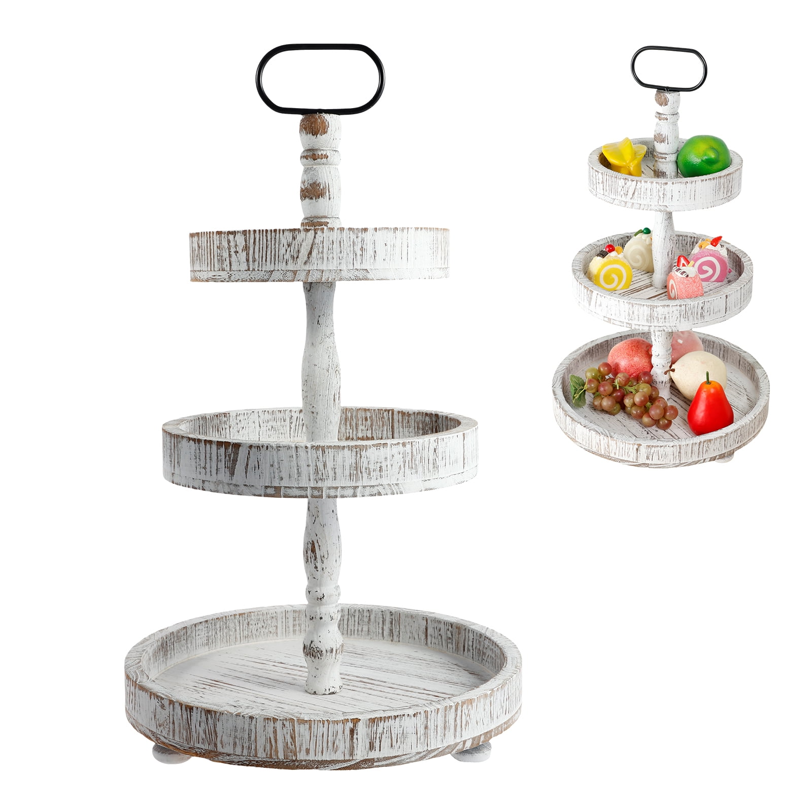 3 Tiered Tray Stand - Three Tier Tray Wood Farmhouse, White, Vintage ...