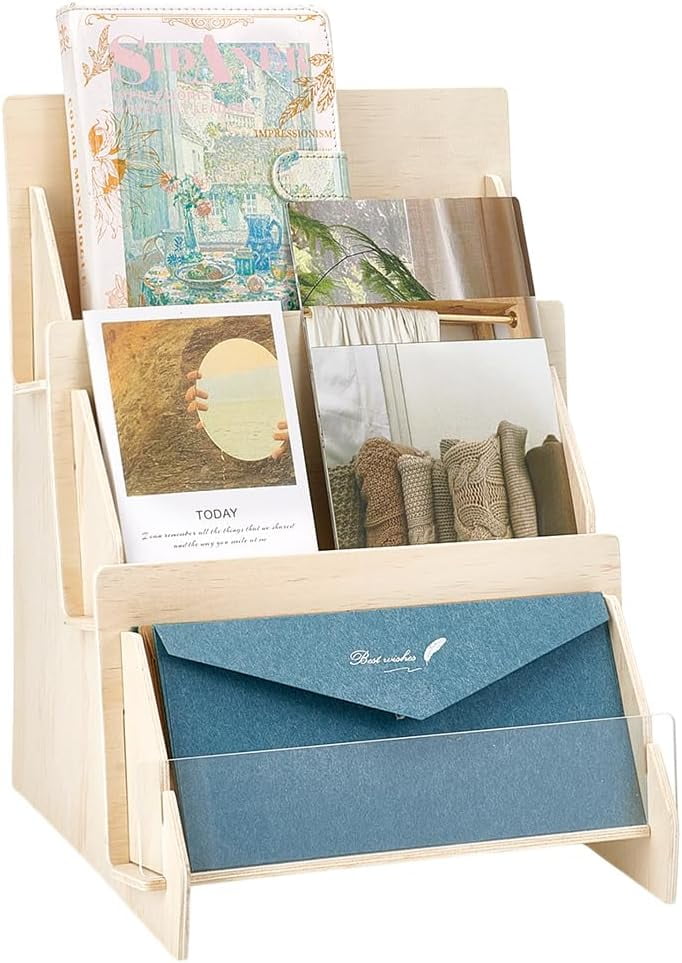 3-Tiered Wooden Greeting Card Display Stand Postcard Holder Display ...