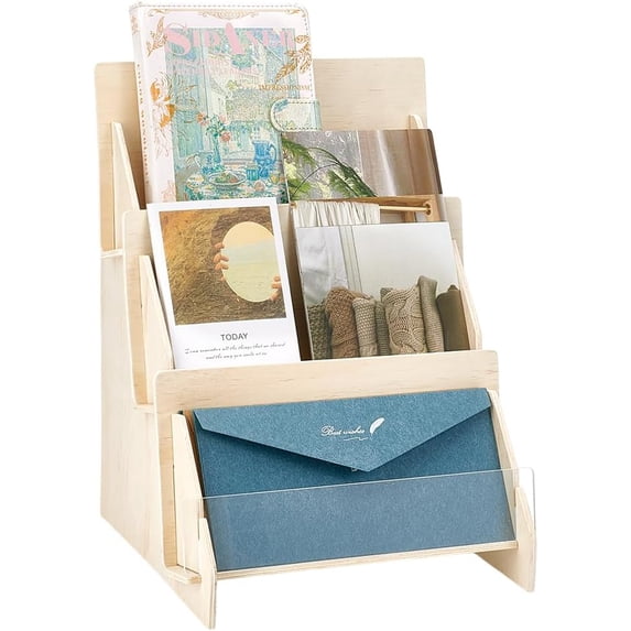 3-Tiered Wooden Greeting Card Display Stand Postcard Holder Display ...