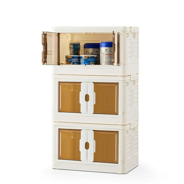 3 Tiers / 4 Stackable Plastic Storage Bins with Lid - 23QT Foldable Organizers and Storage with ...