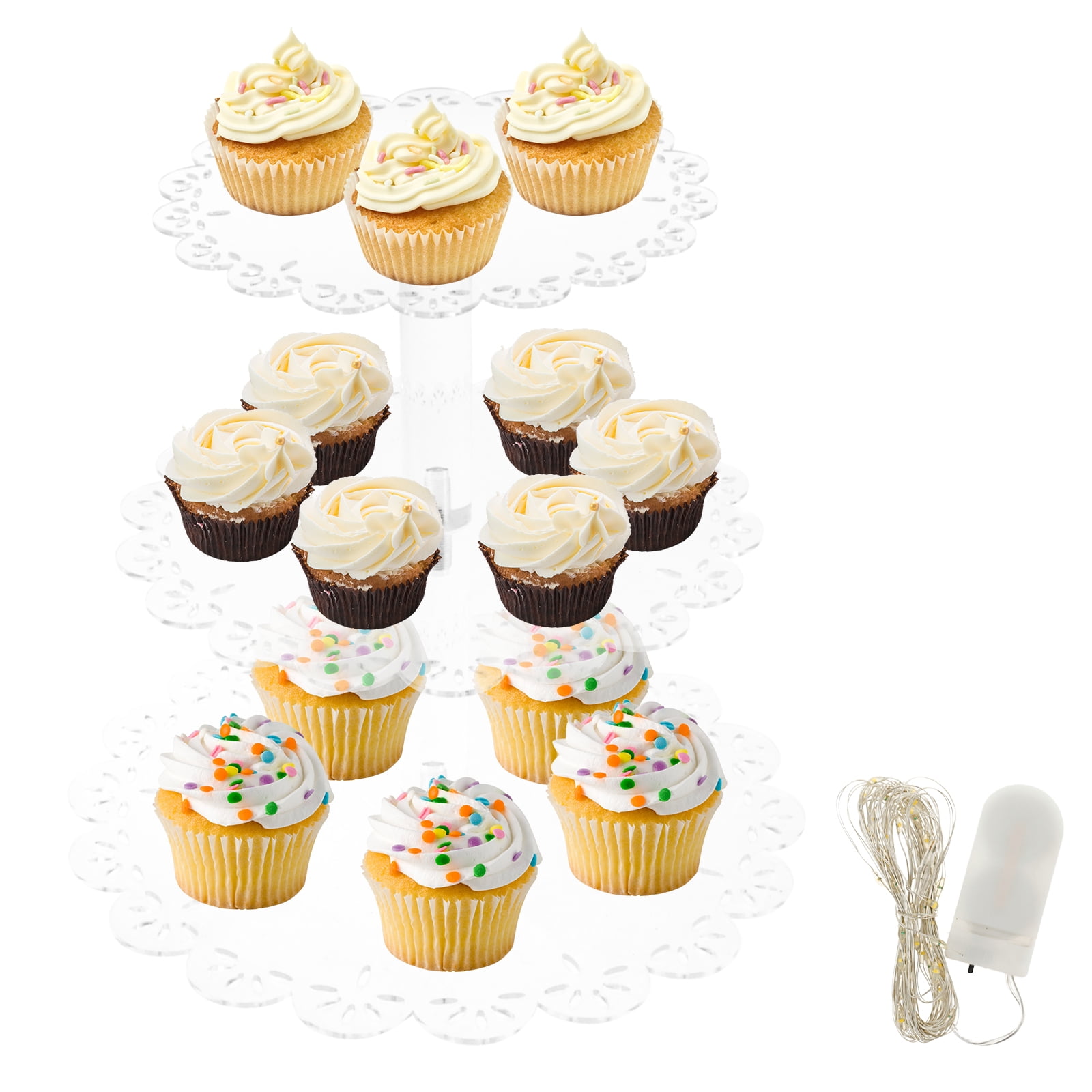 3 Tiers Acrylic Cupcake Stand with LED String Light Clear Cupcake ...