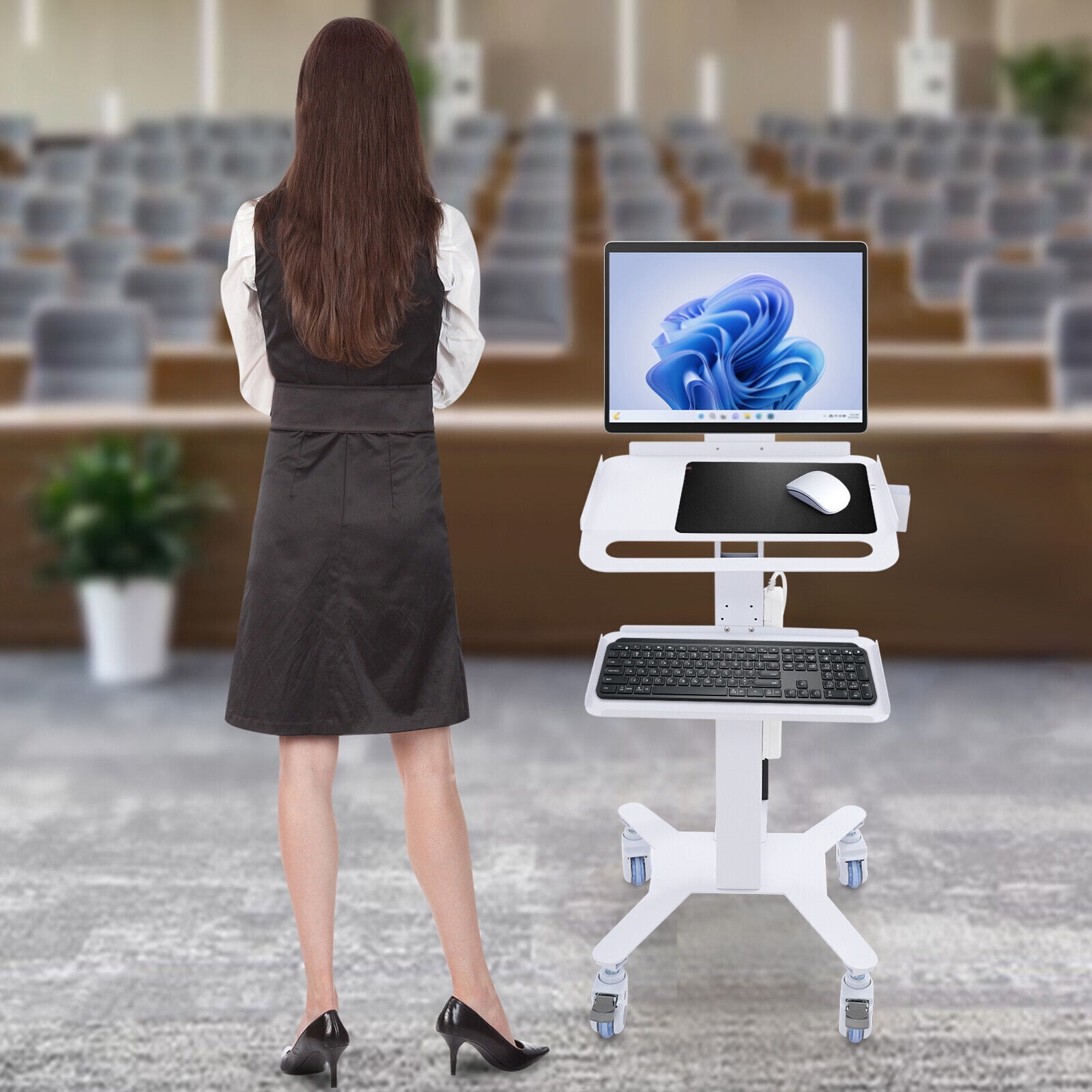 3 Tiers Adjustable Height Rolling Desk Computer Cart Mobile PC Laptop ...