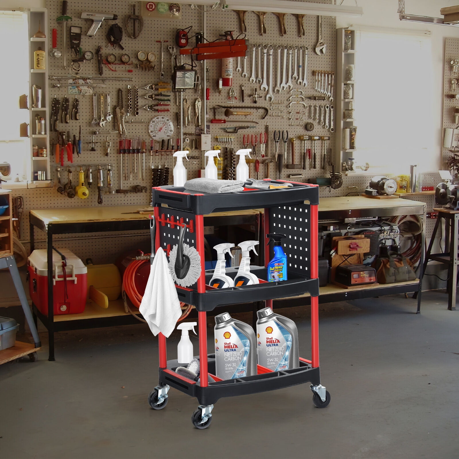 3 Tiers Auto Detailing Cart Car Wash Tool Organizer with Wheels Rolling ...