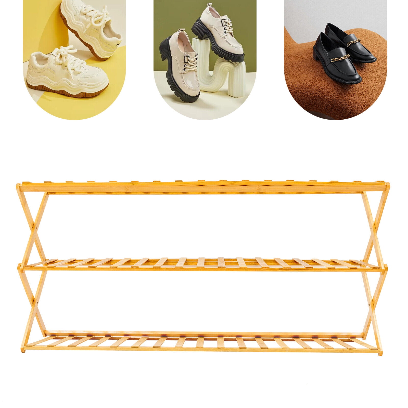 3 Tiers Bamboo Free Standing Shoe Rack Foldable Shoe Shelf Shoe Rack ...