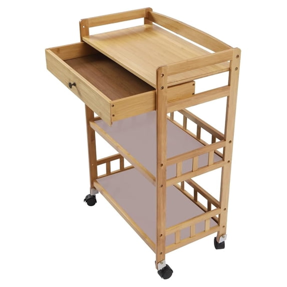 3 Tiers Bamboo Home Rolling Kitchen Trolley w/Storage Drawer Stand ...