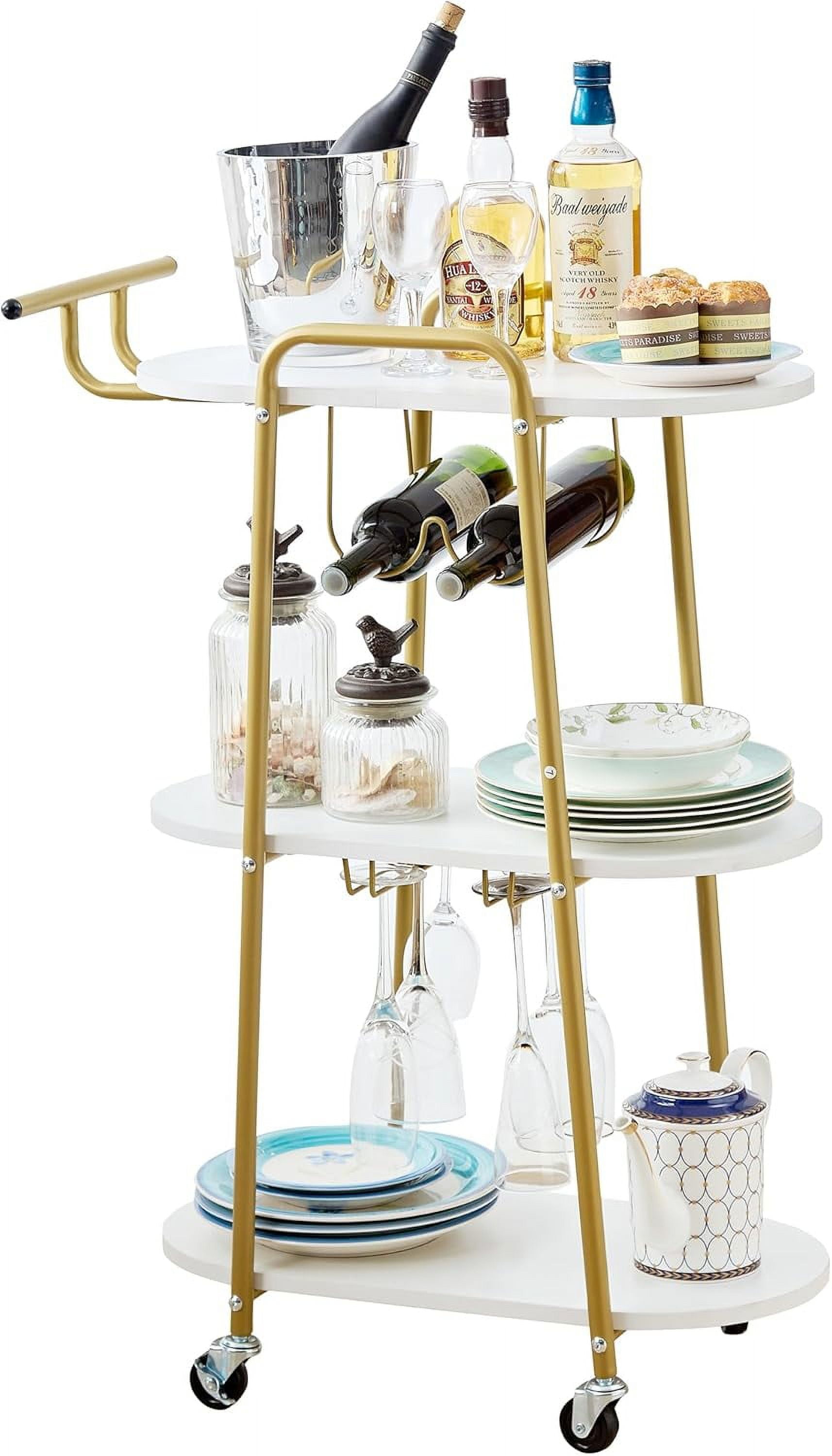 3 Tiers Bar Cart, Home Bar Serving Cart on Lockable Wheels, Rolling ...